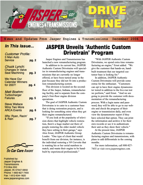 Jasper Engines and Transmissions Newsletter Archives