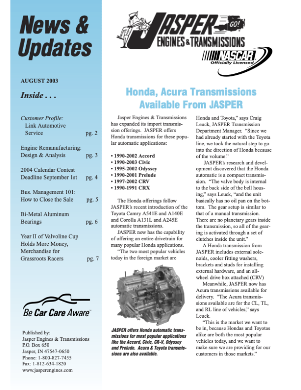 Jasper Engines and Transmissions Newsletter Archives